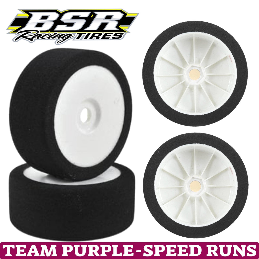 BSR Racing 1/8 Mounted GT Foam Tires 17mm Hex (2) (Team Purple - White ...
