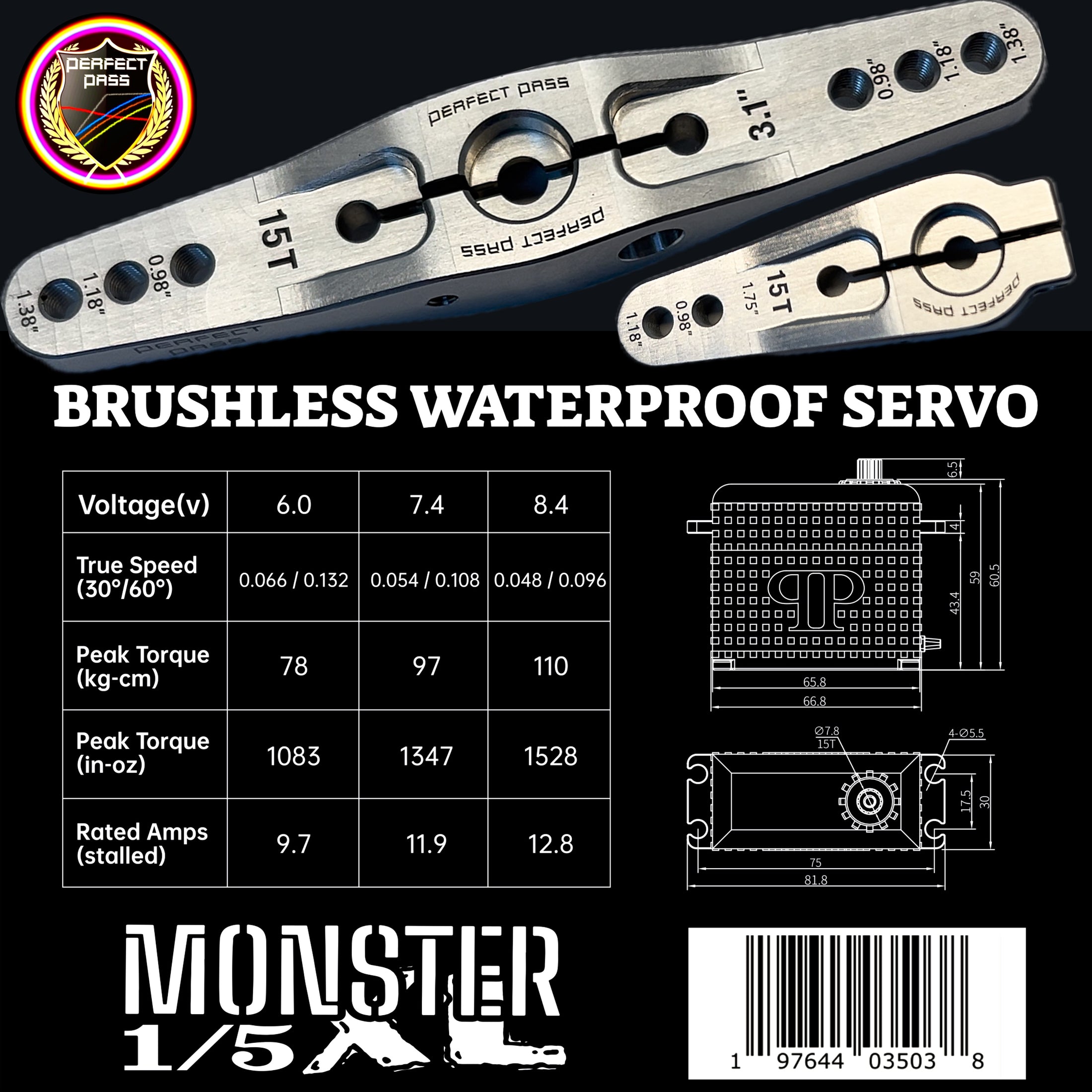 110KG High Torque 1/5 RC Servo – Monster XL | Perfect Pass RC