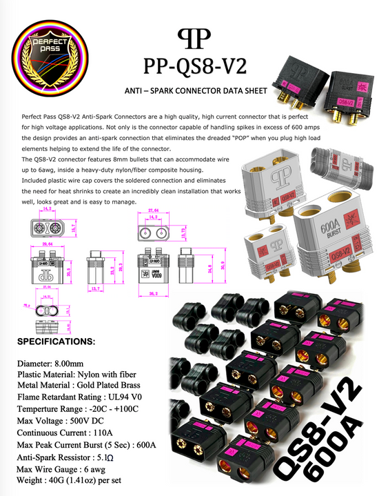 Perfect Pass QS8 V2 Anti-Spark Connector – High Voltage RC Plug ...